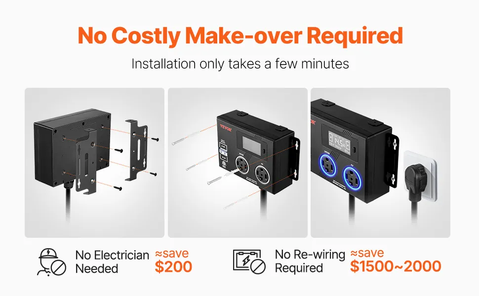 NEMA Splitter for Dryer and EV NEMA 14-30P 2x 14-30R 3.4'' LCD Screen ...