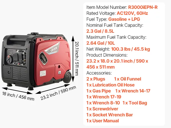 VEVOR Dual Fuel Inverter Generator – 4200W Peak, RV Ready