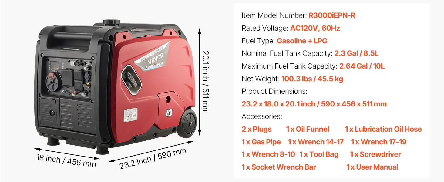 VEVOR Dual Fuel Inverter Generator – 4200W Peak, RV Ready