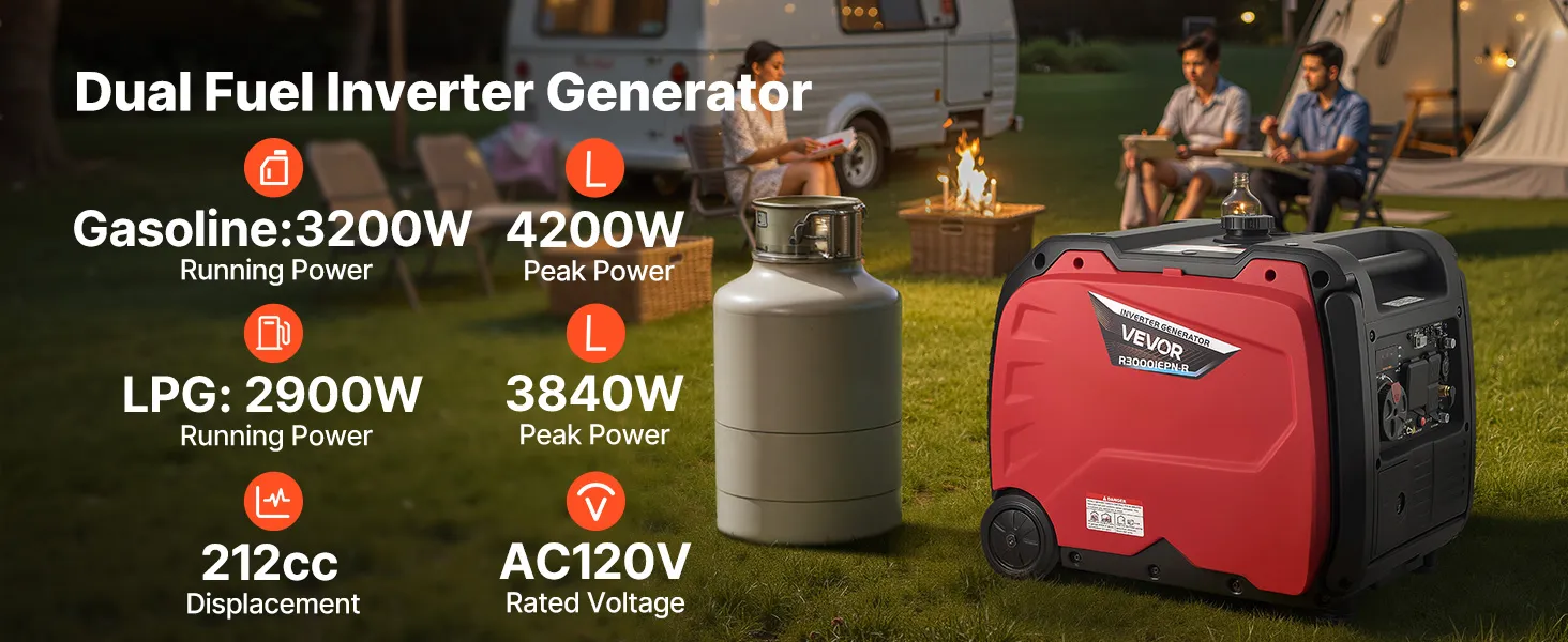 VEVOR Dual Fuel Inverter Generator – 4200W Peak, RV Ready