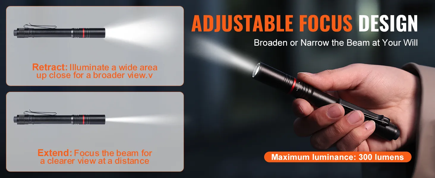 VEVOR 5.9 Inch Rechargeable Penlight, 300 lumens 3 Lighting Modes ...