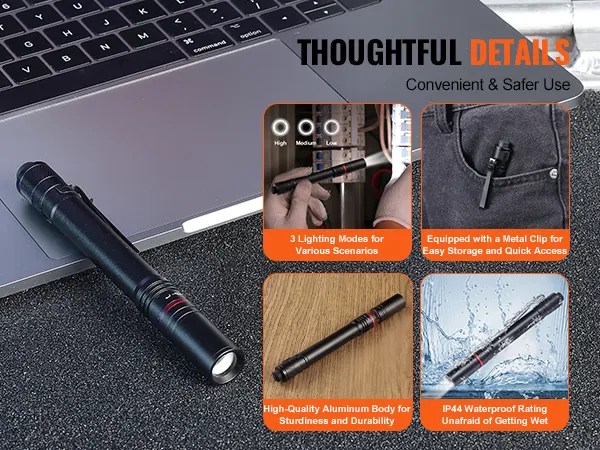 VEVOR 5.9 Inch Rechargeable Penlight, 300 lumens 3 Lighting Modes ...