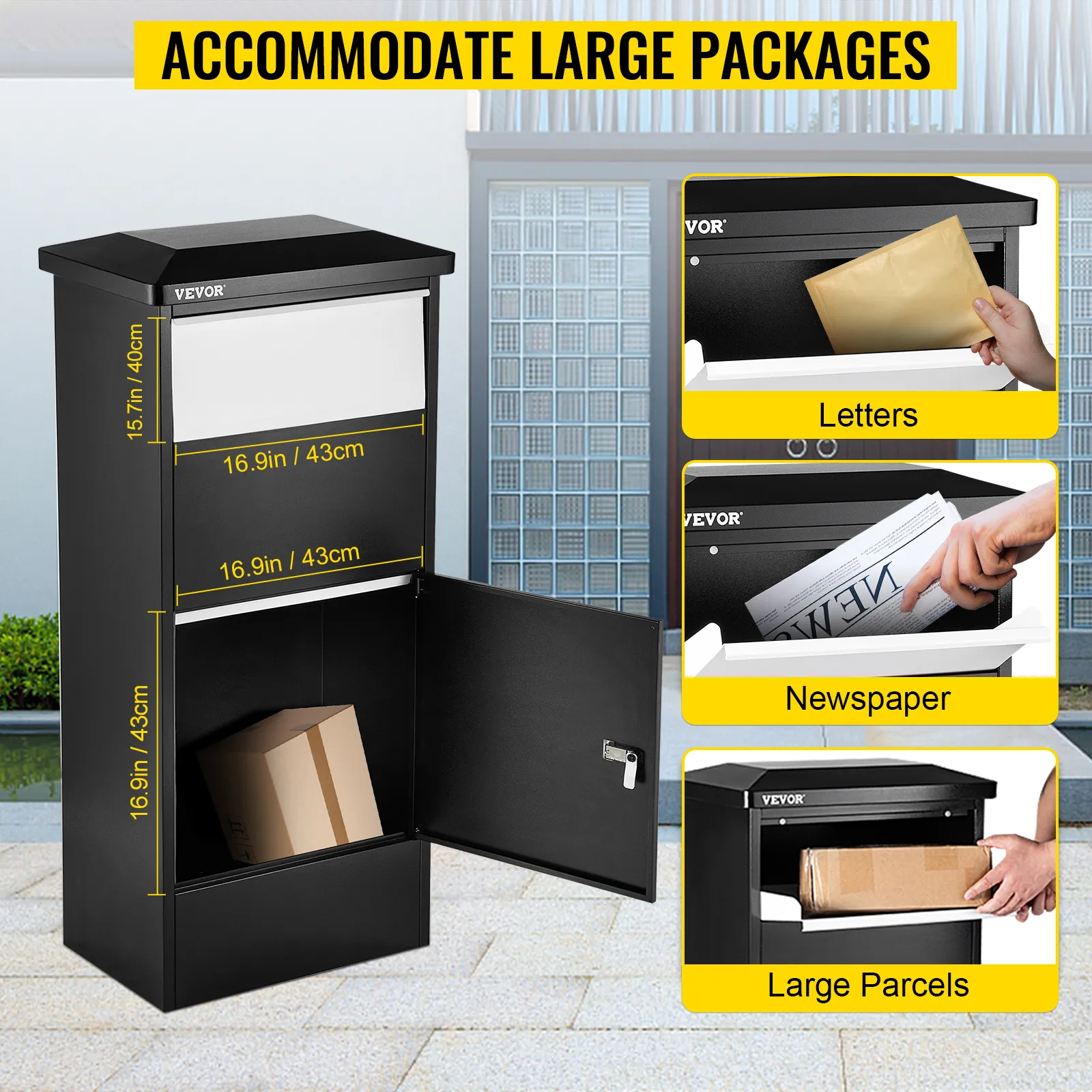 VEVOR Package Delivery Drop Box Parcel Mailbox 18.9''x12''x44'' Porch ...