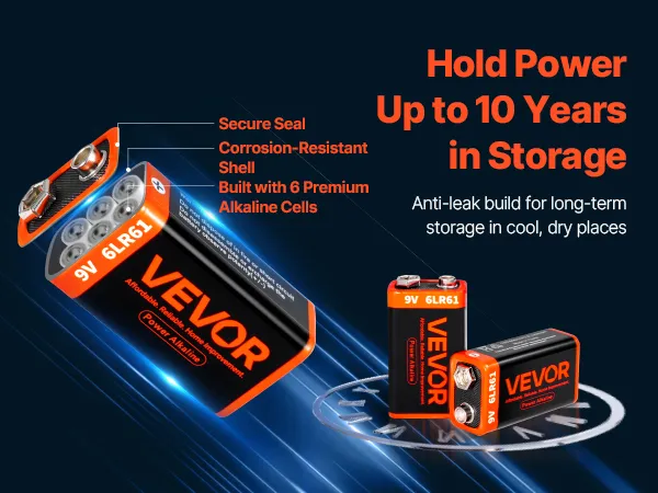 VEVOR 9V Square Battery | 12-Pack Long-Lasting Power