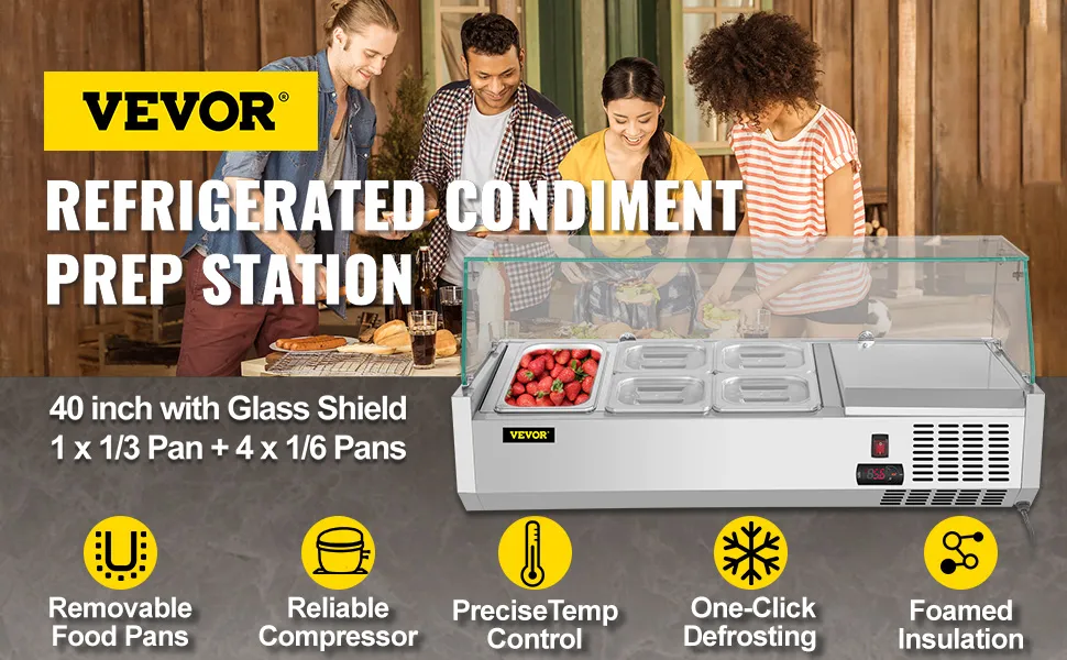 VEVOR Refrigerated Condiment Prep Station, 40-Inch, 7.8Qt Sandwich Prep ...