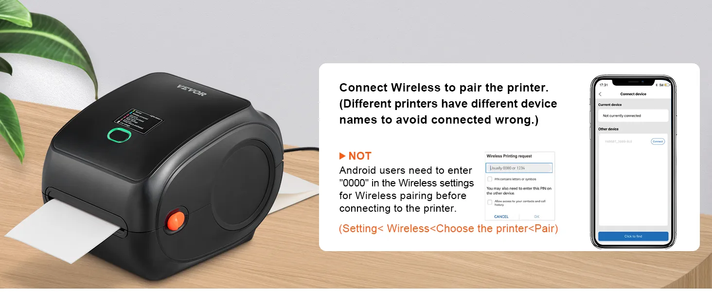 VEVOR Direct Bluetooth Thermal Label Printer HD(300DPI), All in One BT ...