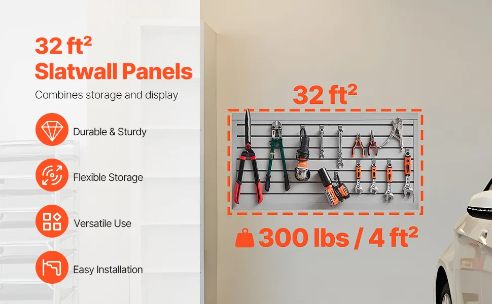 VEVOR Slat Wall Paneling, 2 x 4 ft, PVC Garage Slatwall with Modular ...