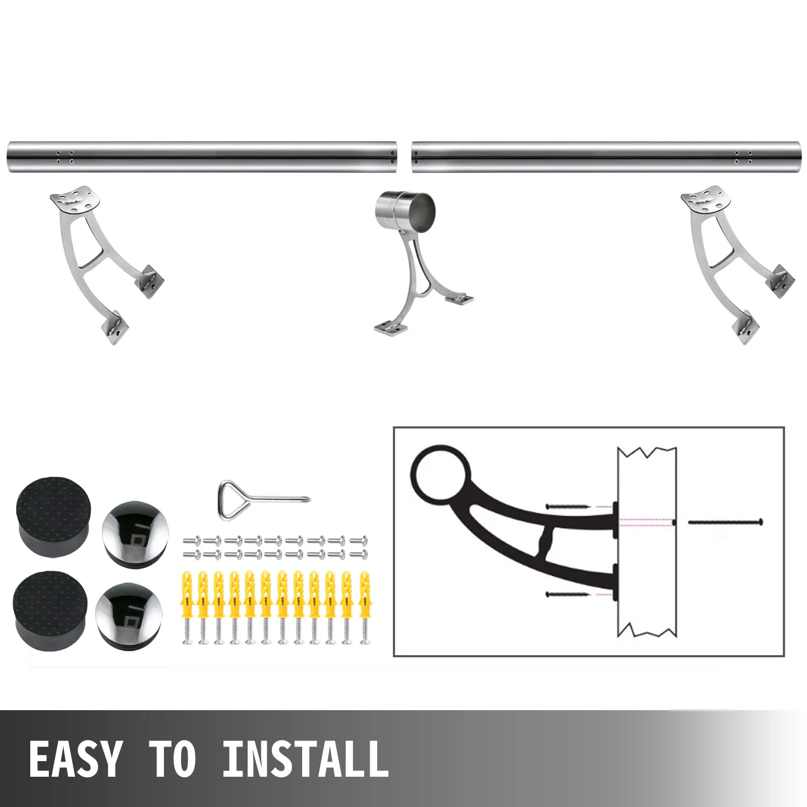 VEVOR 2''OD Bar Foot Rail Kit 5FT Length Solid Bar Mount Foot Rail Kit ...