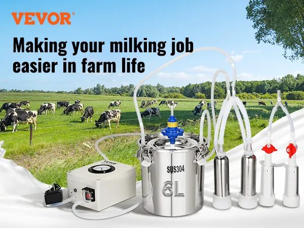 VEVOR Goat Milking Machine, 6 L 304 Stainless Steel Bucket, Electric ...