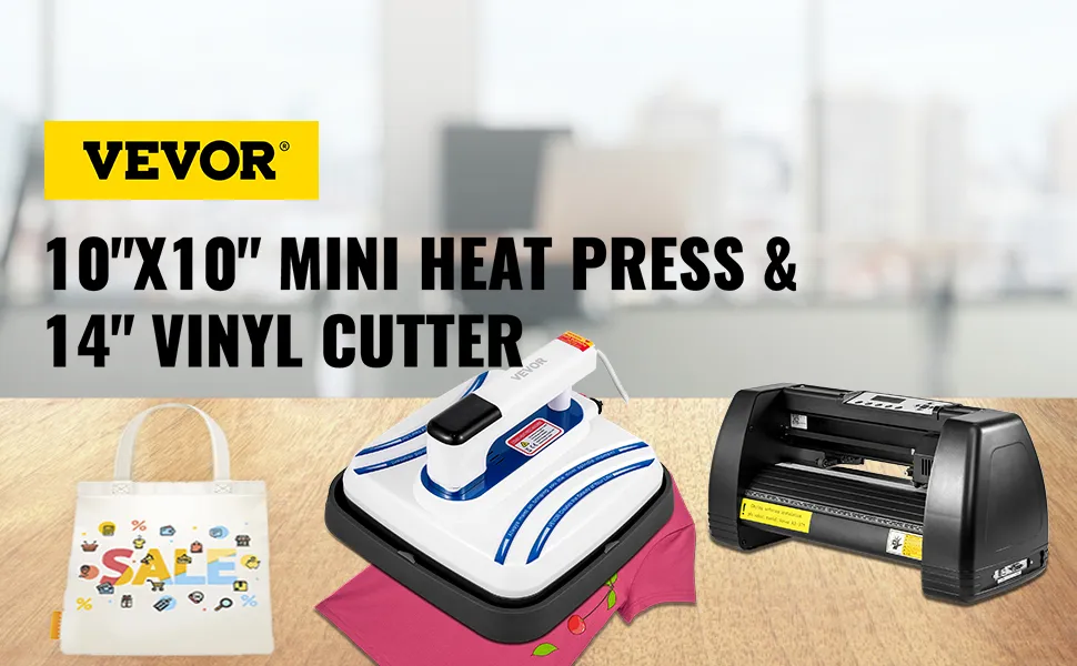 Vevor Heat Press 10"x10" Mini Portable + 14" Vinyl Cutter Plotter ...