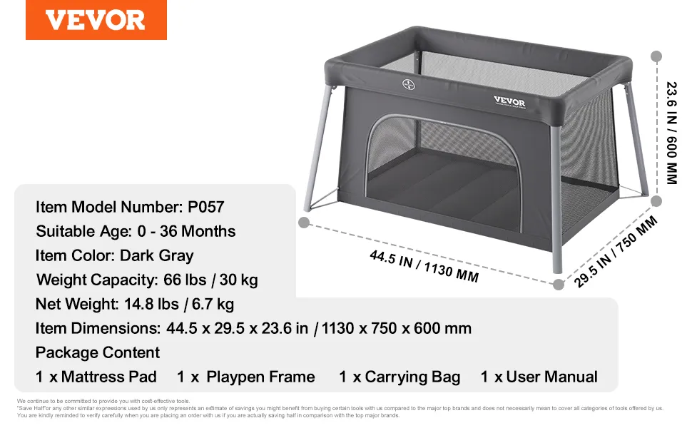 VEVOR Baby Travel Crib and Play Yard, Folding Baby Playpen with Zipper ...