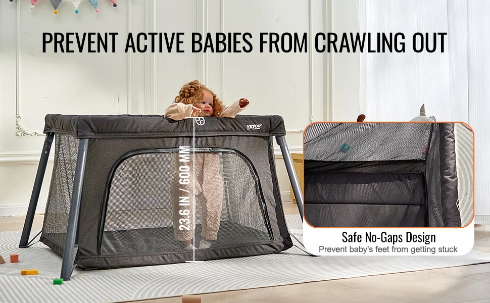 VEVOR Baby Travel Crib and Play Yard, Folding Baby Playpen with Zipper ...