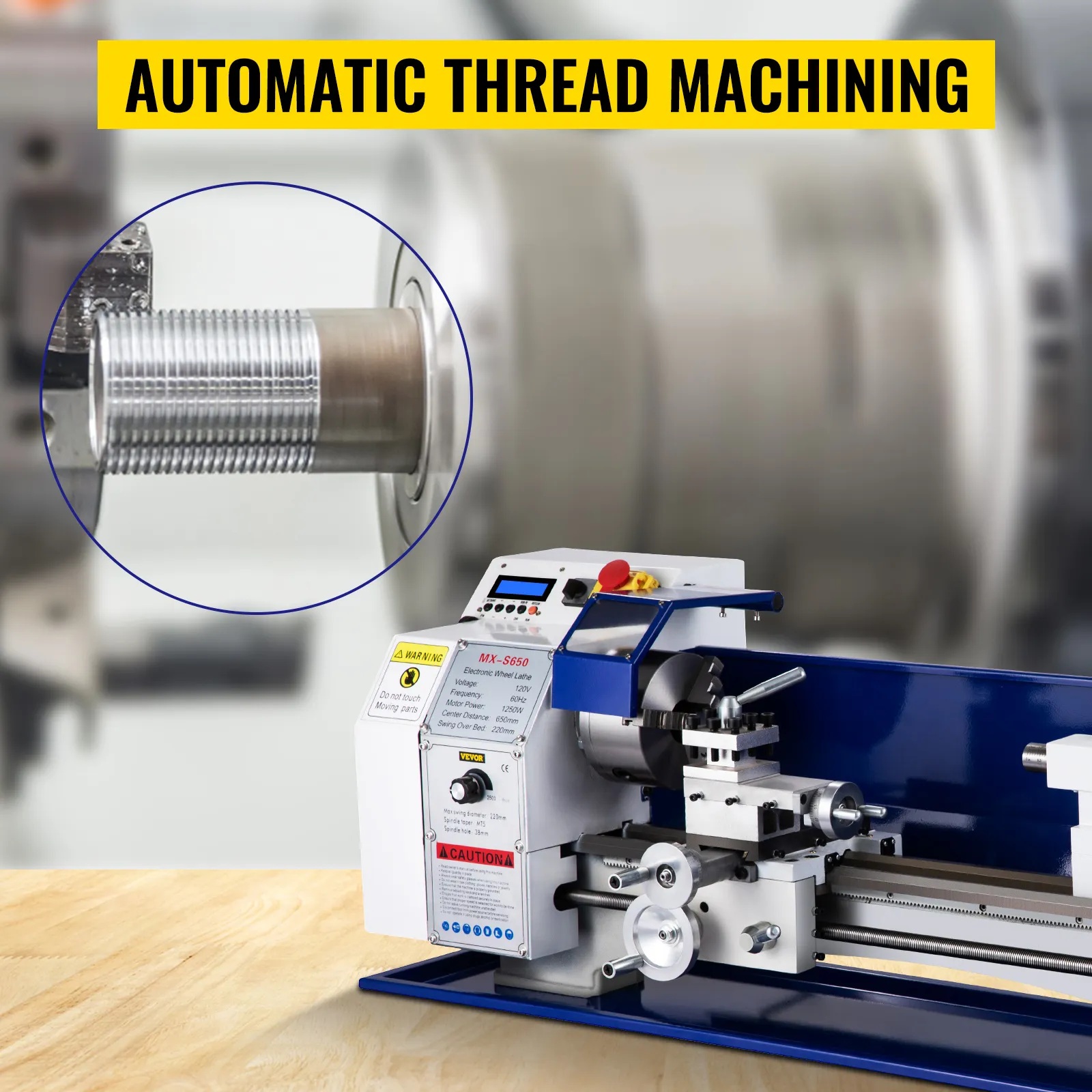 VEVOR Mini Metal Lathe, Automatic Thread Processing, 1200W Direct Drive ...