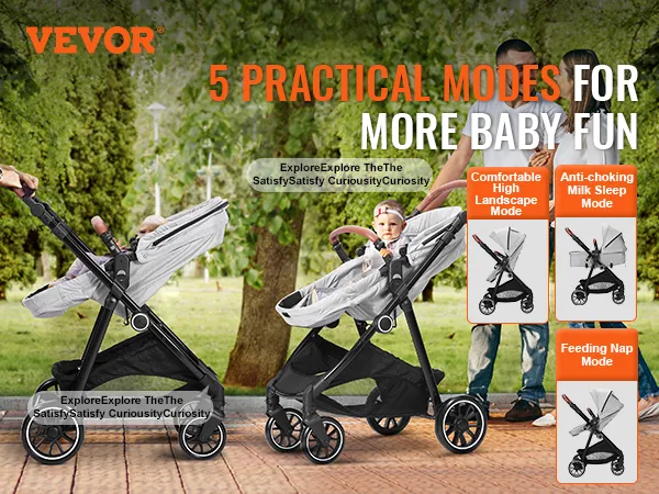 VEVOR Standard Baby Stroller, Infant Toddler Stroller with Bassinet ...