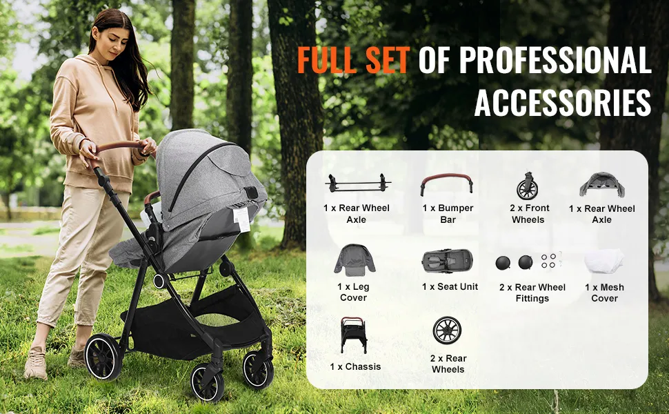VEVOR Standard Baby Stroller, Infant Toddler Stroller with Bassinet ...