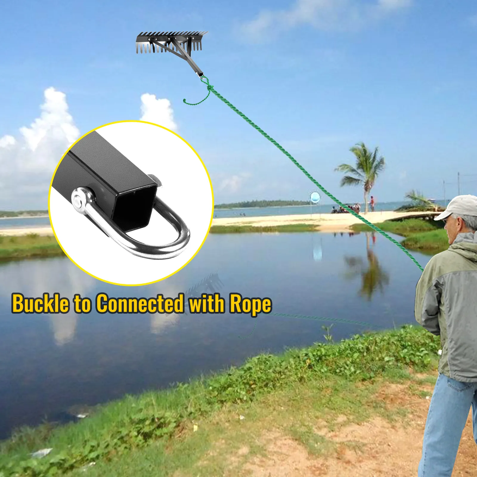 VEVOR Pond Rake, 16 inch Aquatic Weed Rake, Double Sided Lake Weed ...