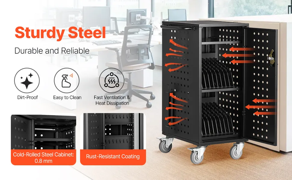 VEVOR Laptop Cart, 20 Device Mobile Charging Cart, Up to 15.6 in Screen ...