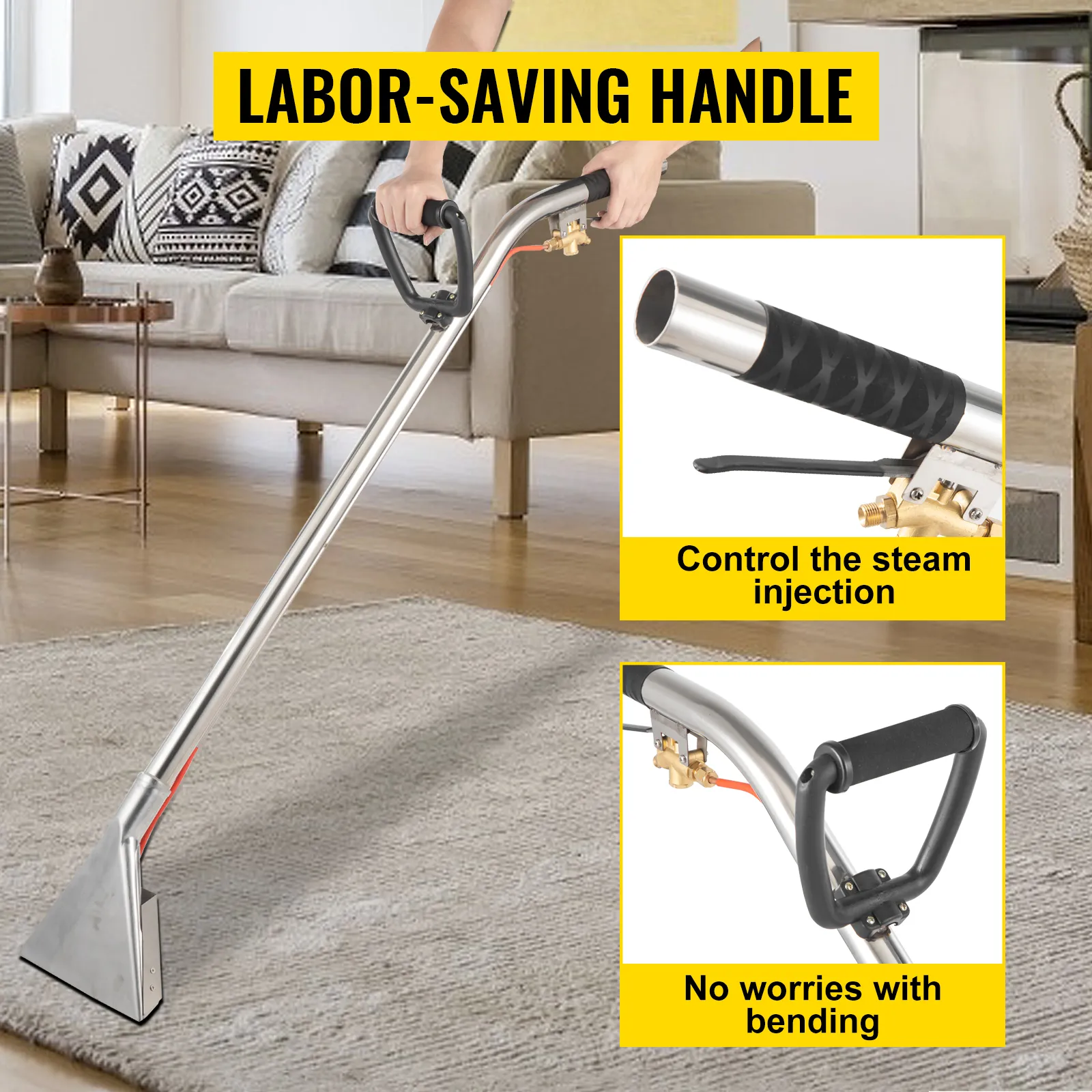 VEVOR Extractor Wand, 12" 2-Jet Upholstery Wand, Stainless Steel Carpet ...