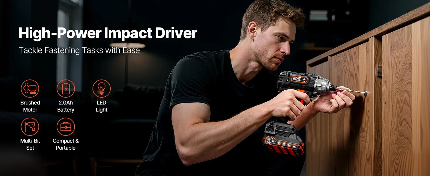 VEVOR Impact Driver, 1/4 Inch, 2800 RPM Max Speed, 20 V Powerful Motor ...