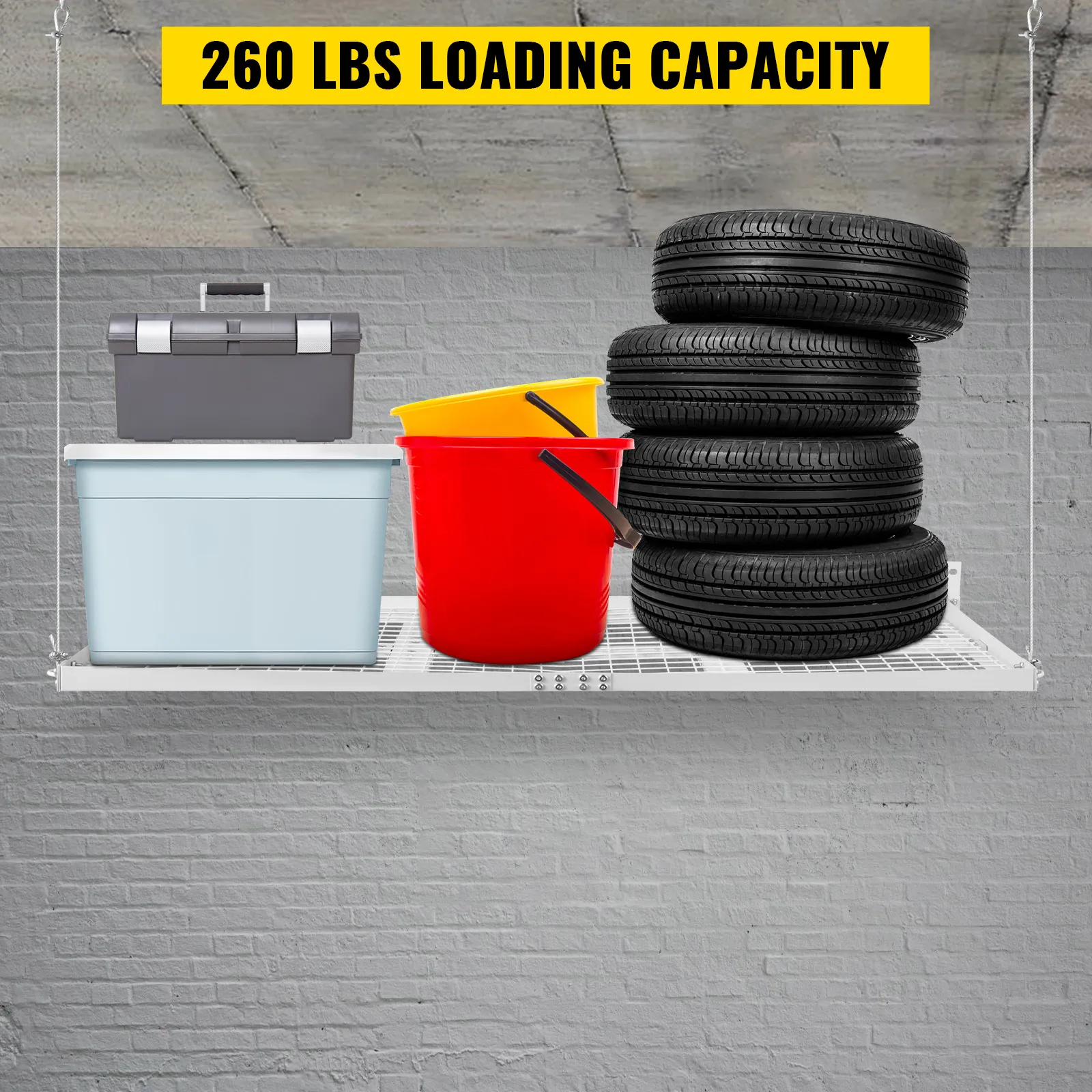 Vevor Storage Shelves Garage 500 Lbs Wall Mount 2' X 4' Shelf 4 Ropes ...