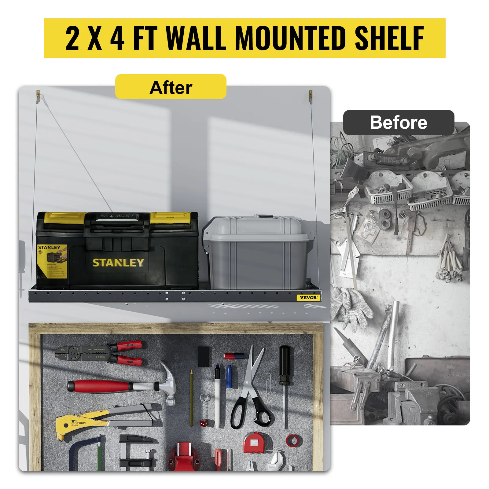 VEVOR Garage Wall Shelf 2 x 4 ft Garage Shelving Wall Mounted Steel ...