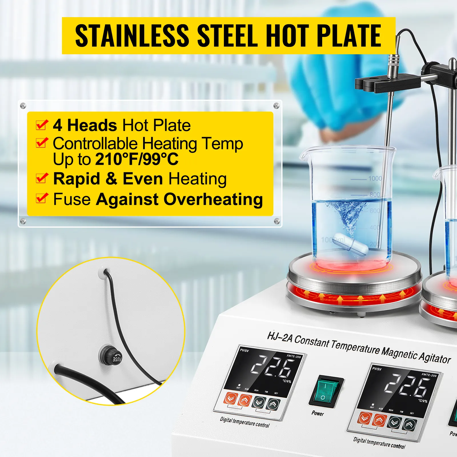 4 Units Heads Digital Thermostatic Magnetic Stirrer Hot Plate Mixer W ...