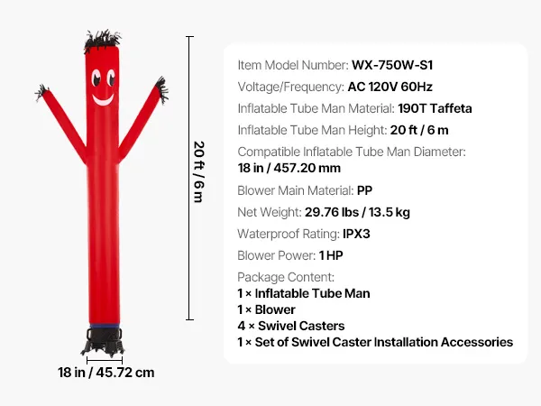 VEVOR Inflatable Tube Man Set, 20 ft Tall, Wacky Waving Inflatable ...