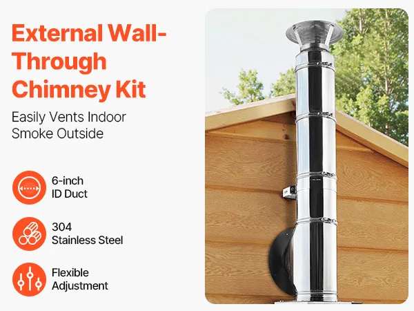 External Chimney Kit 6 Inch with Rain Cap Adjustable Bracket Roof Mount ...
