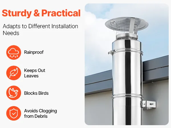 External Chimney Kit 6 Inch with Rain Cap Adjustable Bracket Roof Mount ...