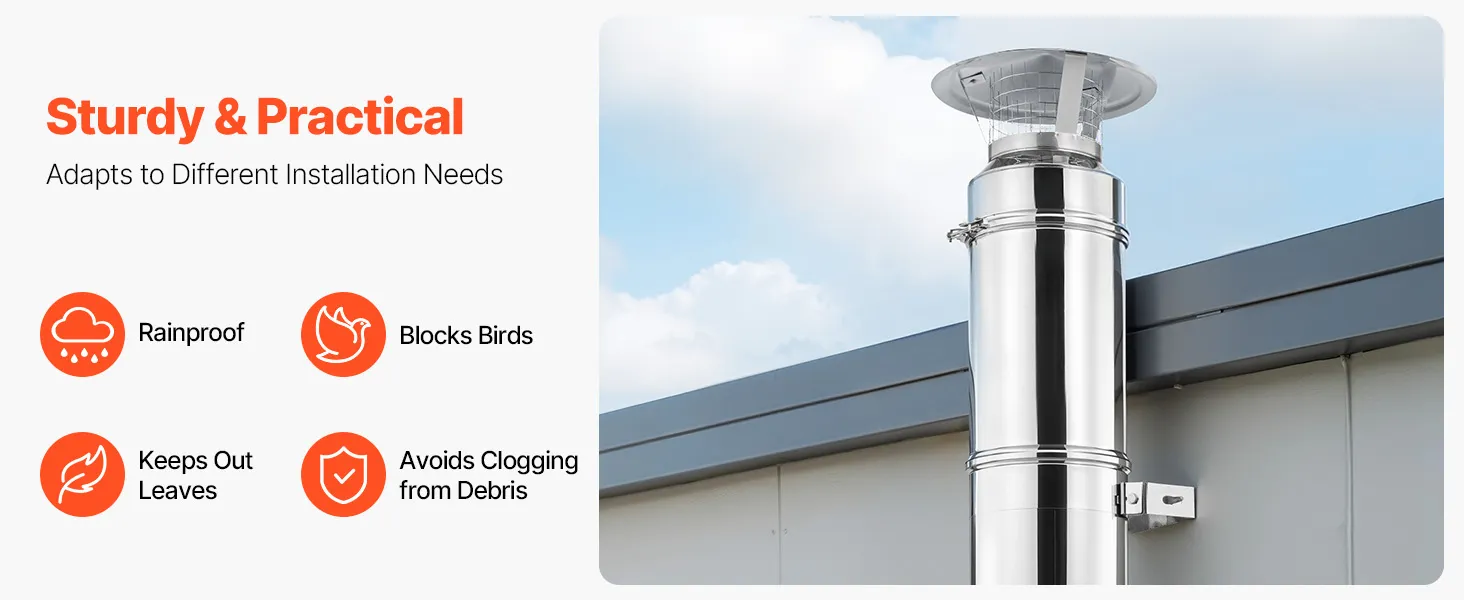 External Chimney Kit 6 Inch with Rain Cap Adjustable Bracket Roof Mount ...