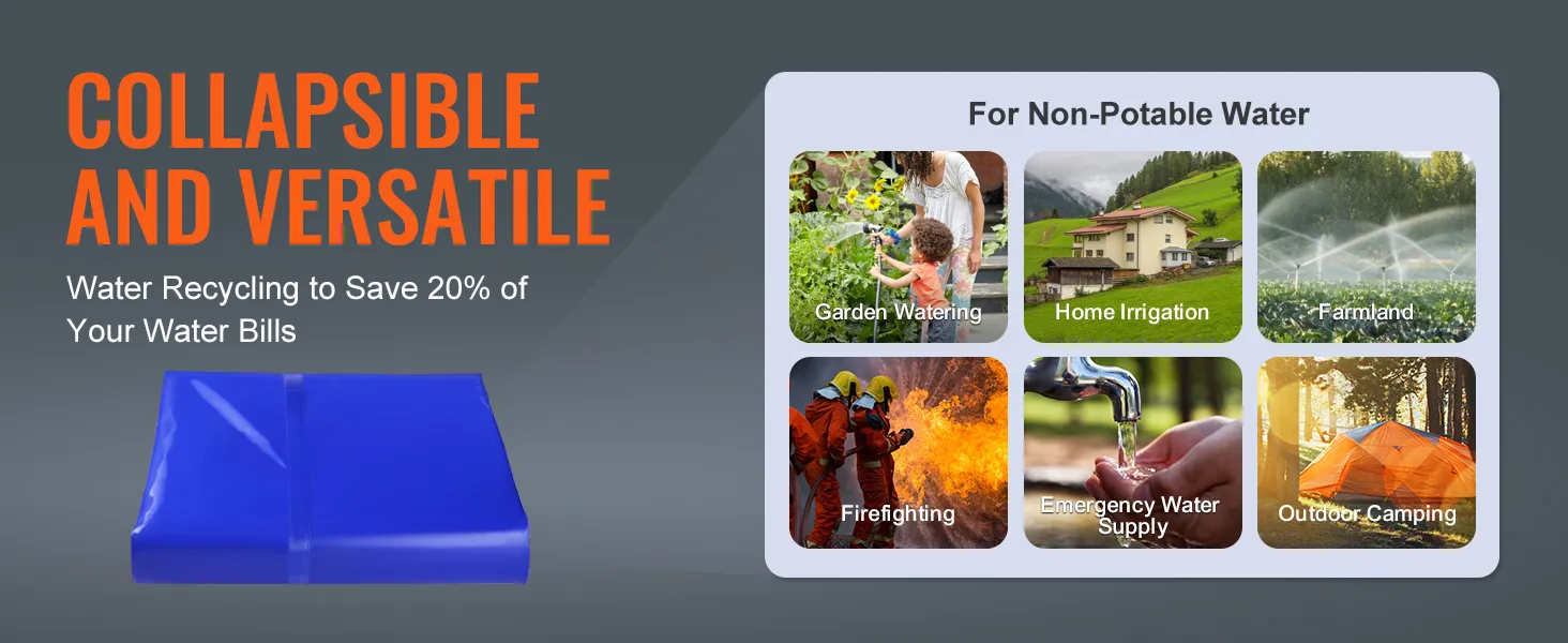 VEVOR 540L/142.65 Gallon Water Storage Bladder, Water Tank, 1000D Blue ...