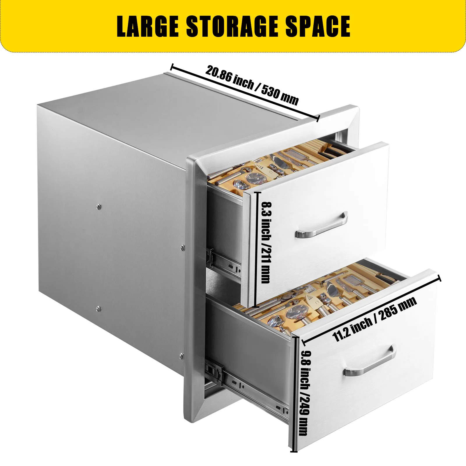 Vevor Stainless Steel Outdoor Kitchen Drawers Outdoor 14 X 21 X 21 In ...