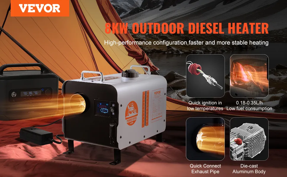 VEVOR 8KW Diesel Heater, 12V/24V All in One Diesel Air Heater, with ...