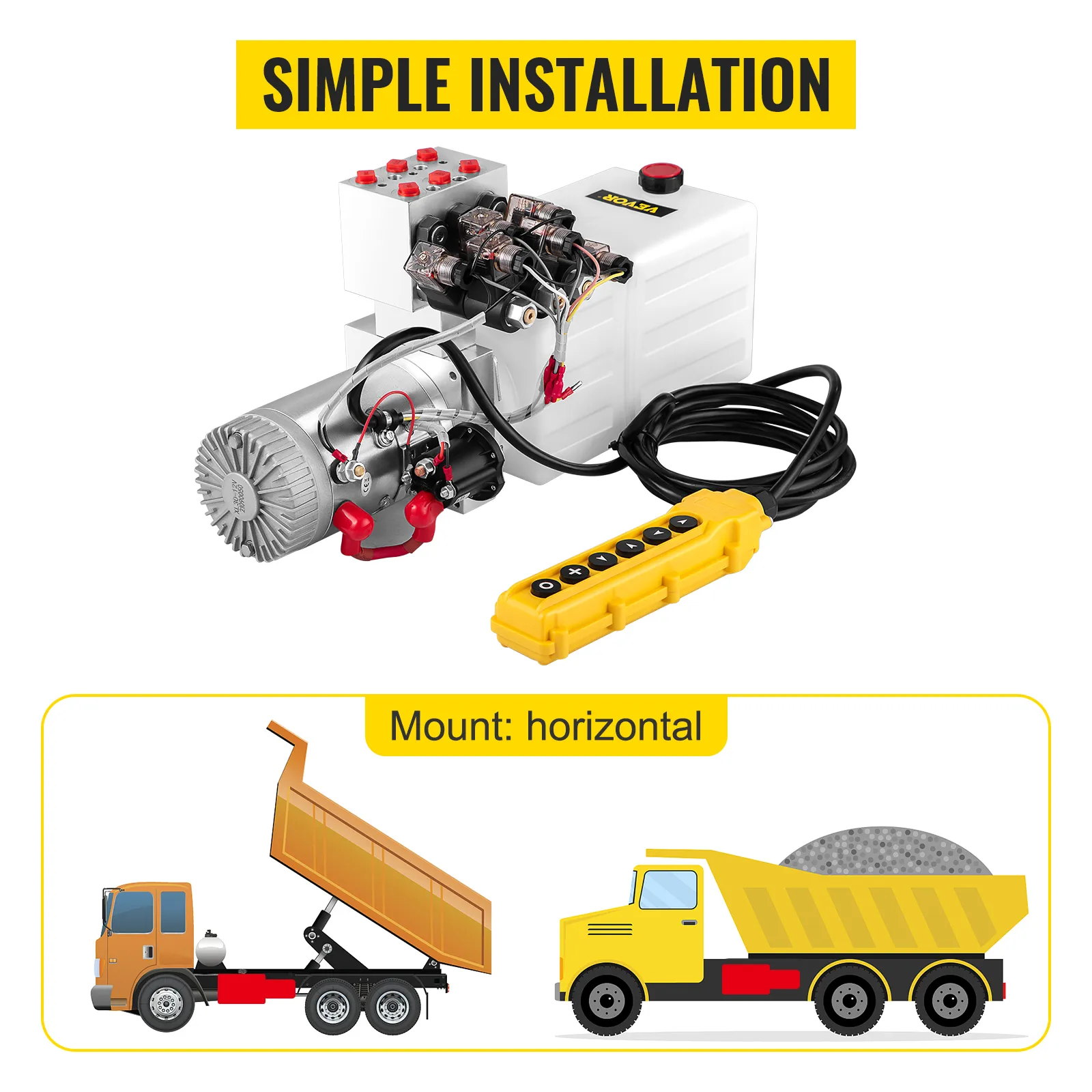 VEVOR Hydraulic Pump, 6 Quart/1.5 Gal Double Acting Dump Trailer Pump ...