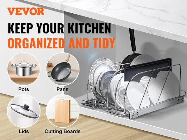 VEVOR Pan and Pot Rack, Expandable Pull Out Under Cabinet Organizer ...