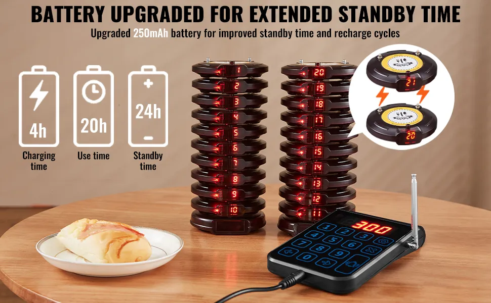 VEVOR Restaurant Pager System, Wireless 500m Long Range Lineup Waiting ...