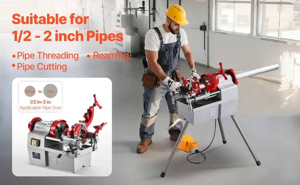 VEVOR Electric Pipe Threader Machine, 750W 28RPM Threading Cutting ...