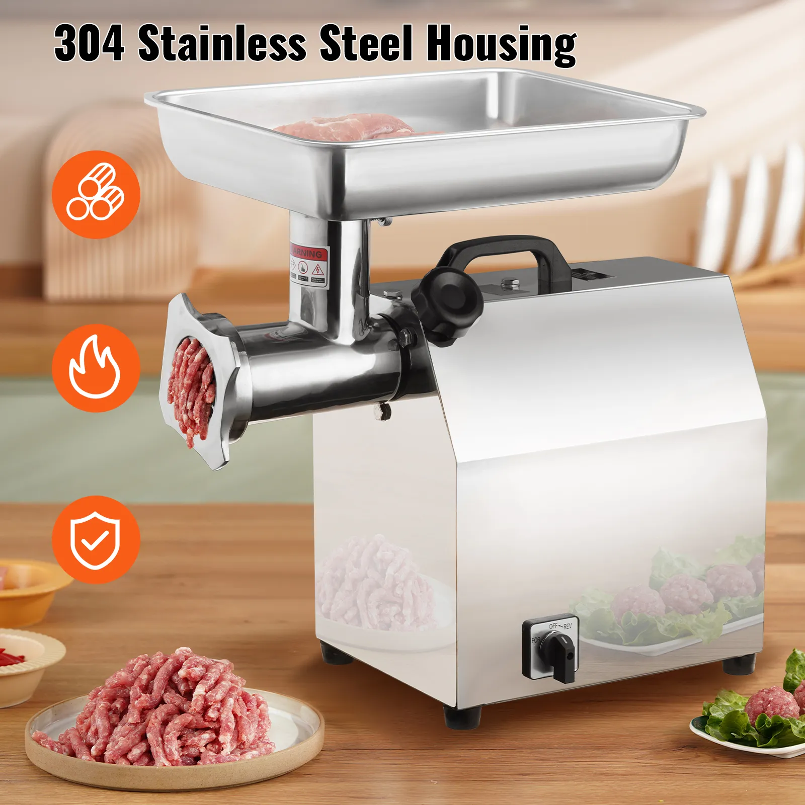 VEVOR Electric Meat Grinder, 396 Lb/H Capacity, 1100W (4600W MAX) Industrial Meat Mincer with 2 ...