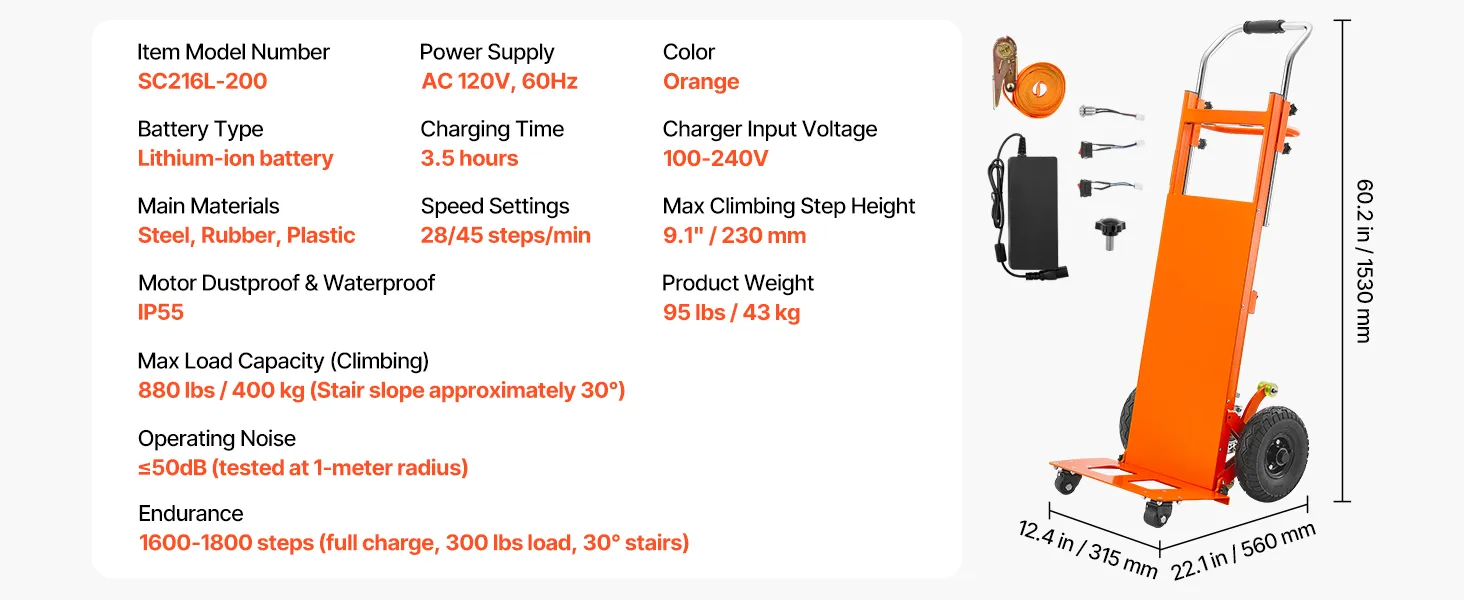 VEVOR Electric Stair Climbing Dolly, 880lbs Electric Stair Climbing ...