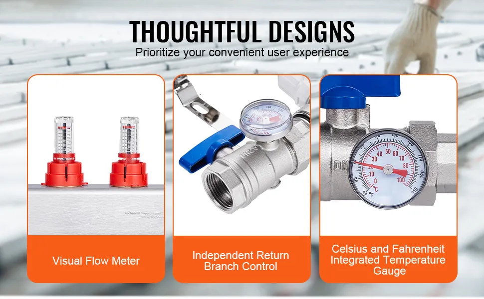 VEVOR 4-Branch Radiant Heat Manifold, 1/2" PEX Tubing Manifold ...