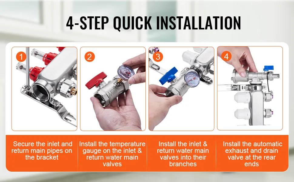 VEVOR 6-Branch Radiant Heat Manifold, 1/2" PEX Tubing Manifold ...