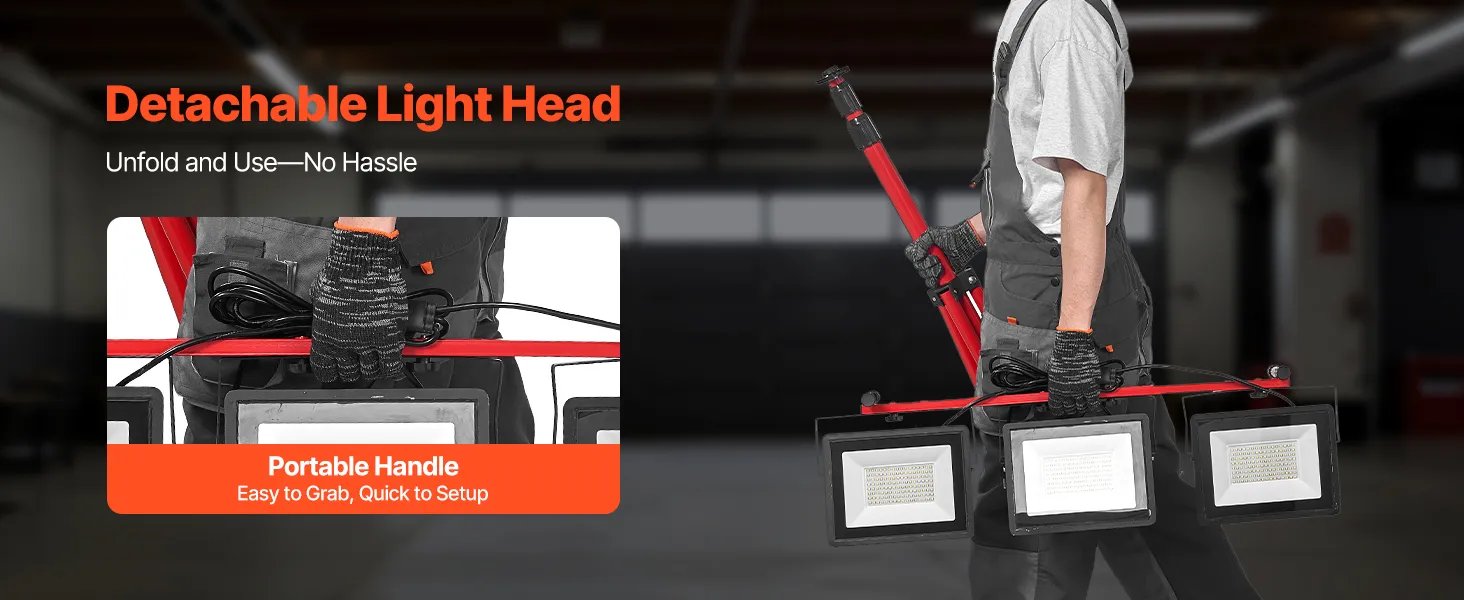 VEVOR LED Work Light with Stand, 21000 Lumens, Three-Head Portable ...