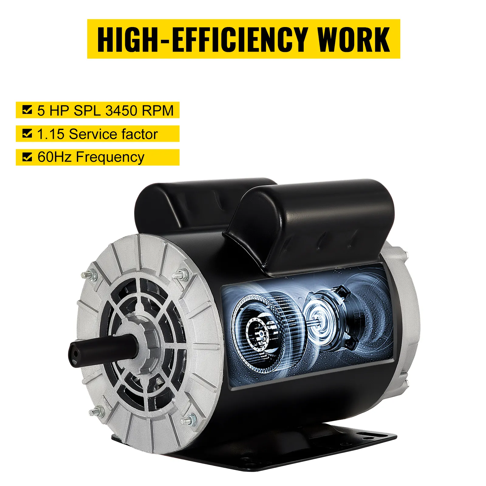 VEVOR Air Compressor Electric Motor, 5 HP SPL 3450 RPM, 208-230 Volt 3.1 KW Single Phase, 56 ...