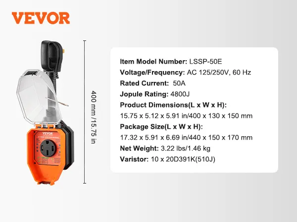 VEVOR RV Surge Protector, 50 Amp, 4800 Joules RV Voltage Protector Monitor Circuit Analyzer ...