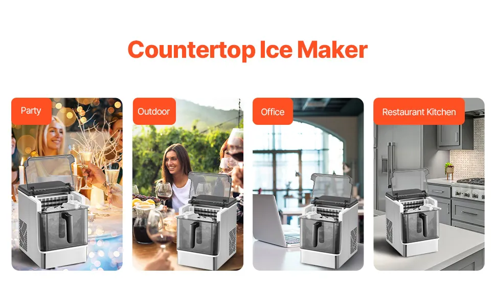 VEVOR Countertop Ice Maker, 32 Cubes Ready in 15 Mins, 46lbs in 24Hrs ...