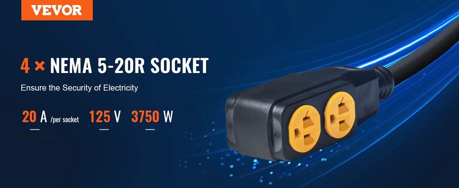VEVOR 30-Amp Generator Extension Cord, 25 Feet, 125V 3750W Heavy Duty ...