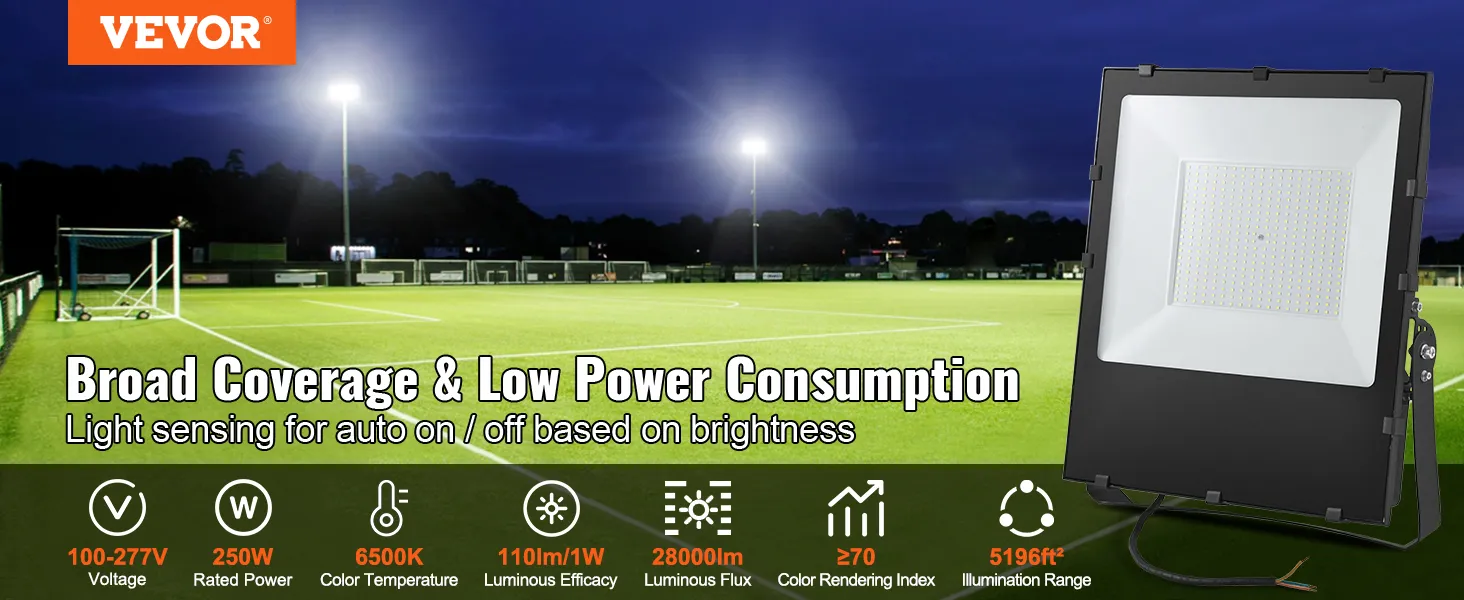 VEVOR LED Stadium Light 250W 28000LM LED Flood Light 6500K Daylight ...