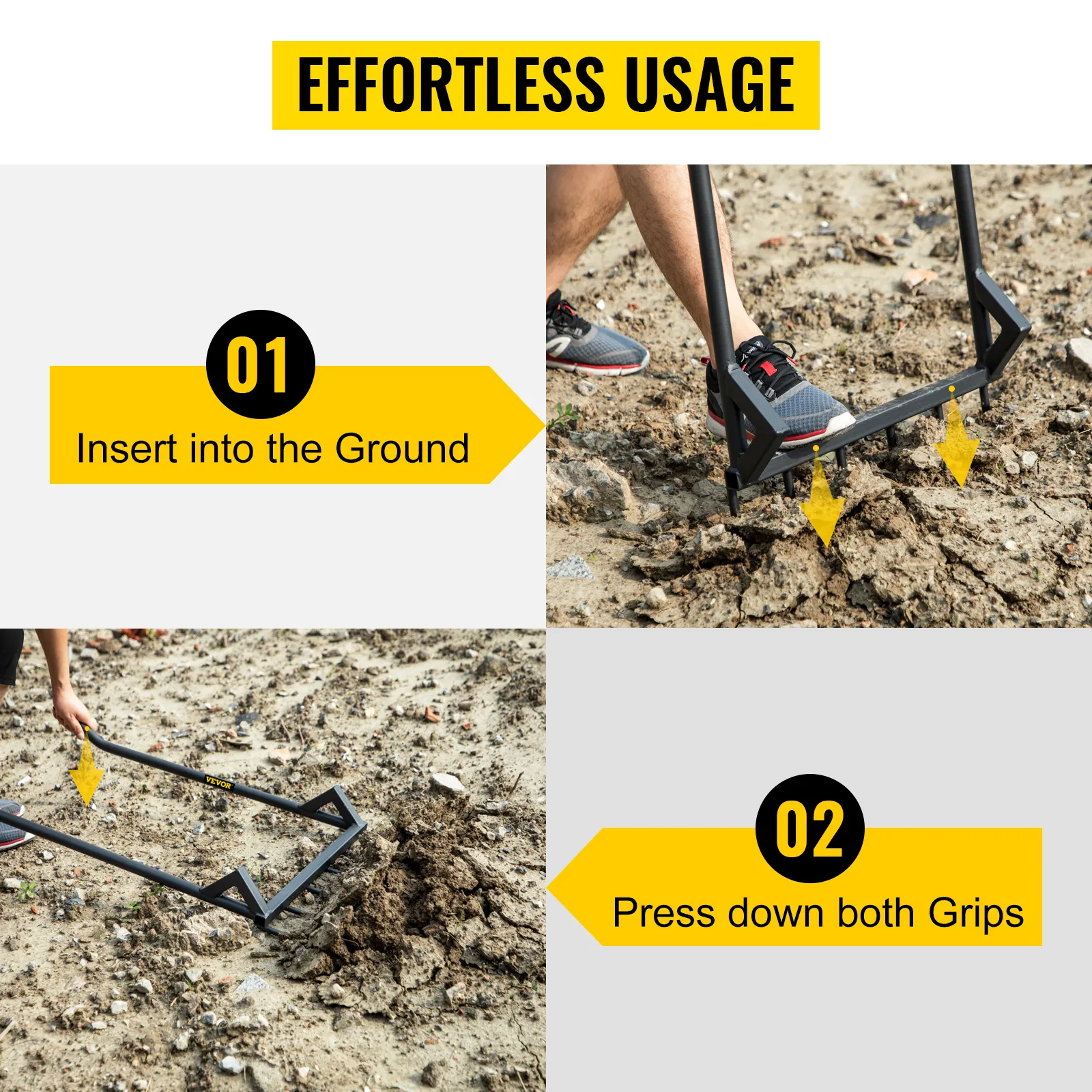 VEVOR Broad Fork Tool, 6 Tines 20 in Wide Hand Tiller Broadfork, U ...