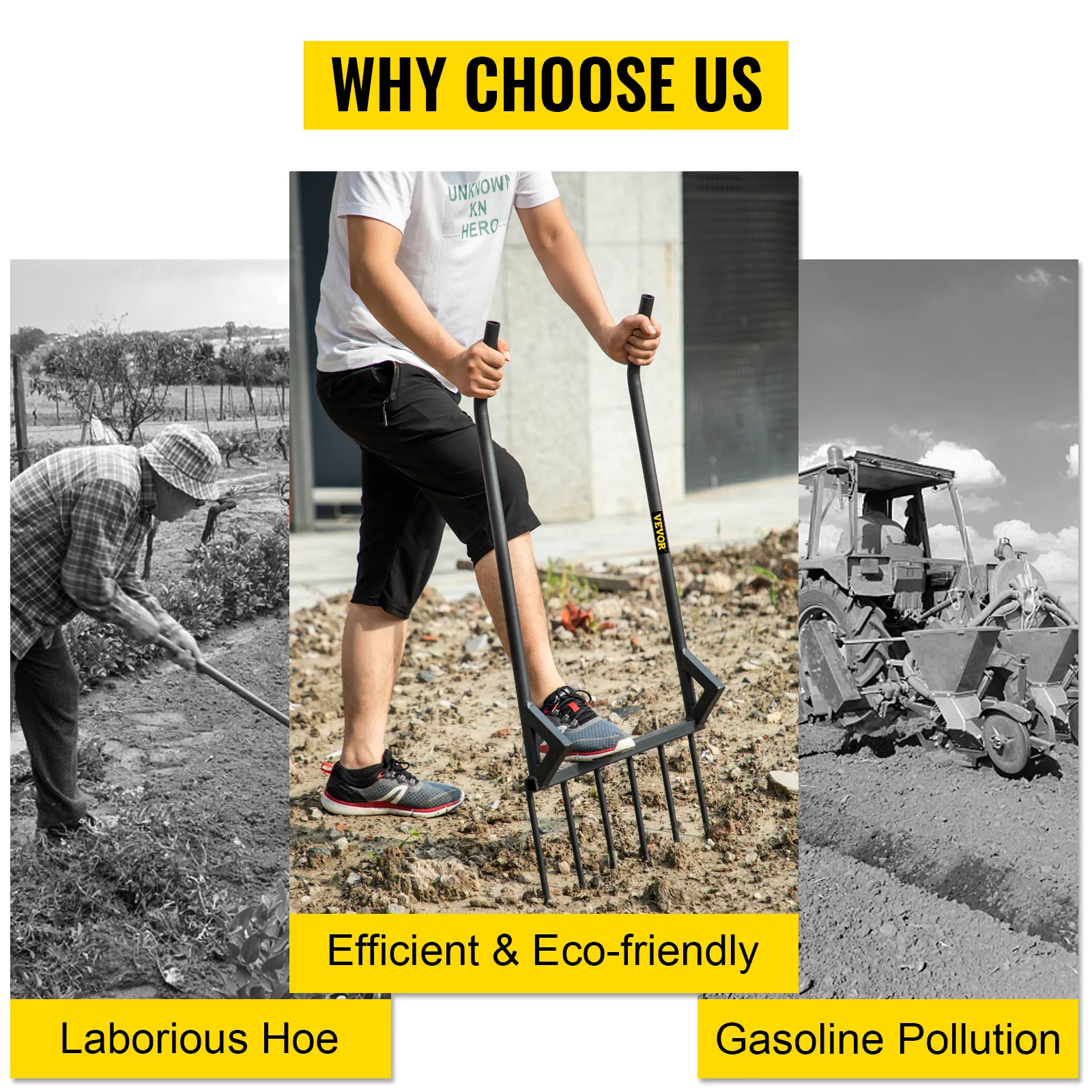 VEVOR Broad Fork Tool, 6 Tines 20 in Wide Hand Tiller Broadfork, U ...