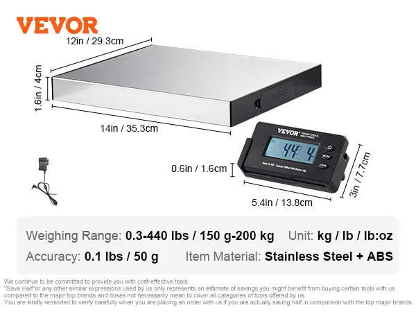 VEVOR Digital Shipping Scale, 49 ft Wireless Control, 440 lbs x 1.7 oz ...